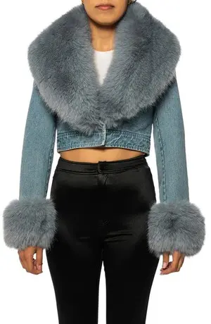 AZALEA WANG Denim Trucker Jacket With Faux Fur - Blue