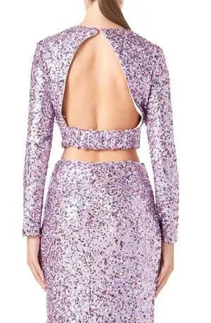 Endless Rose Sequin Crop Top With Open Back - Amethyst