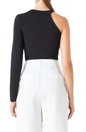 Endless Rose One-shoulder Rib Top - Black