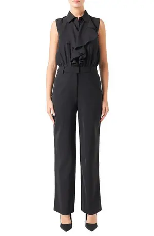 Endless Rose Ruffle Sleeveless Jumpsuit - Black