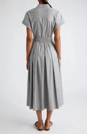Eleventy Belted Virgin Wool-blend Shirtdress - Melange Light Gray