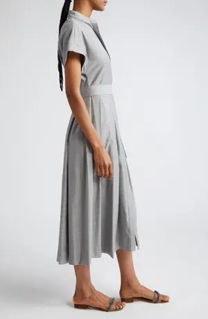 Eleventy Belted Virgin Wool-blend Shirtdress - Melange Light Gray