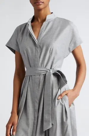 Eleventy Belted Virgin Wool-blend Shirtdress - Melange Light Gray