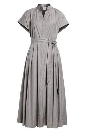 Eleventy Belted Virgin Wool-blend Shirtdress - Melange Light Gray