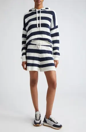 Eleventy Striped Cotton And Linen-blend Sweater Shorts