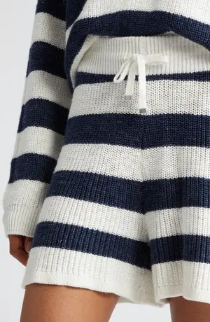 Eleventy Striped Cotton And Linen-blend Sweater Shorts