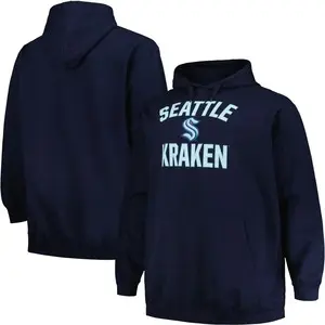 Profile Deep Sea Blue Seattle Kraken Big & Tall Arch Over Logo Pullover Hoodie - Navy