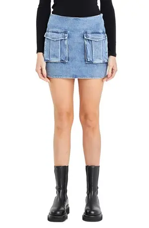 GREY LAB Cargo Pocket Denim Miniskirt - Blue