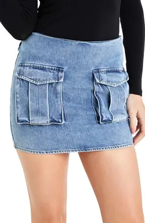 GREY LAB Cargo Pocket Denim Miniskirt - Blue