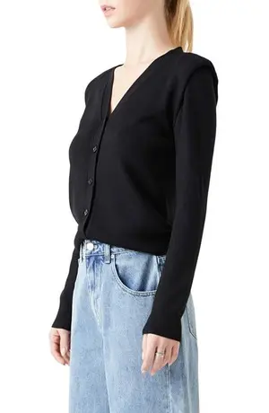GREY LAB Padded Shoulder V-neck Cardigan - Black