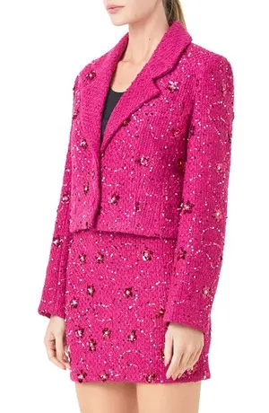 Endless Rose Sequin Embellished Crop Blazer - Berry