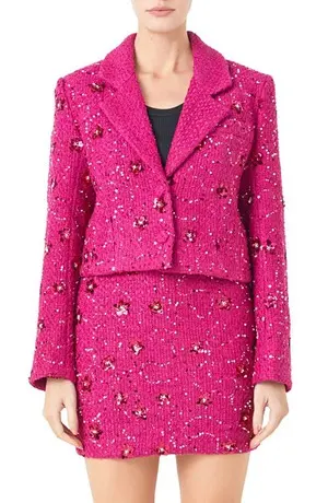 Endless Rose Sequin Embellished Crop Blazer - Berry