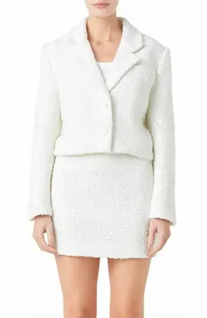 Endless Rose Sequin Embellished Crop Blazer - White