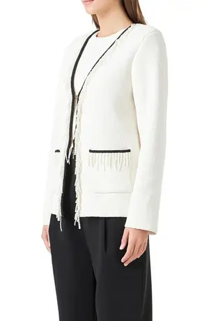 Endless Rose Imitation Pearl Trim Cardigan