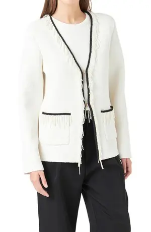 Endless Rose Imitation Pearl Trim Cardigan