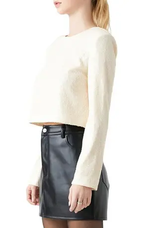 GREY LAB Power Shoulder Sequin Crop Top