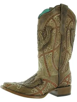 Corral E1615 Womens Leather Rhinestone Cowboy, Western Boots - Beige