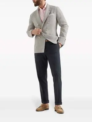 Brunello Cucinelli Straight-leg Cotton-blend Trousers - Blue