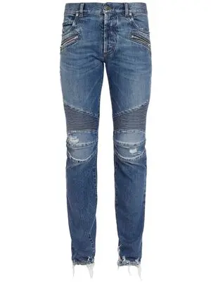 Balmain Ripped Tapered Jeans - Blue