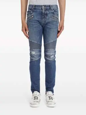 Balmain Ripped Tapered Jeans - Blue