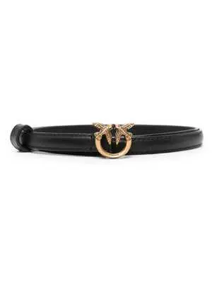 Pinko Love Birds Buckle Leather Belt - Black