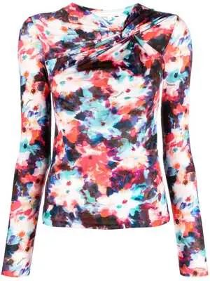 Patrizia Pepe Hybrid Flower-print Jersey Top - Blue