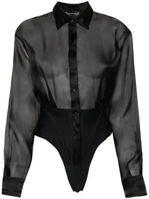 MUGLER Semi-sheer Silk Bodysuit