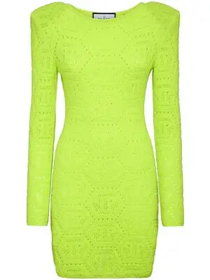 Philipp Plein Monogram-intarsia Mini Dress - Green