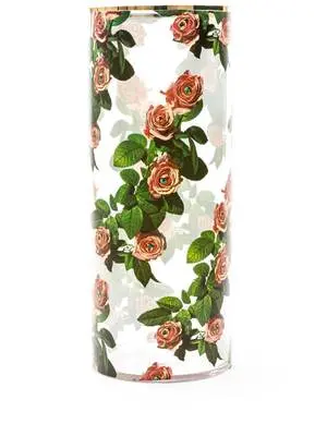 SELETTI Floral-print Glass Vase - Neutrals