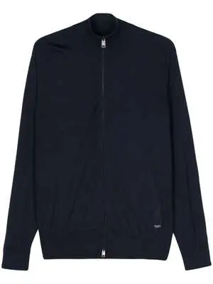 Brioni Logo-plaque Zipped Jumper - Blue