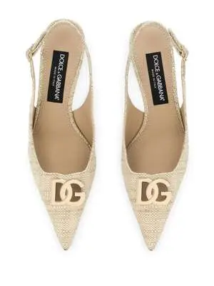 Dolce & Gabbana Logo-plaque Raffia Slingback Pumps