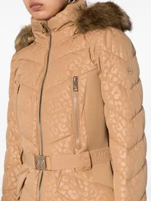 Michael Kors Leopard-print Padded Parka Coat - Brown