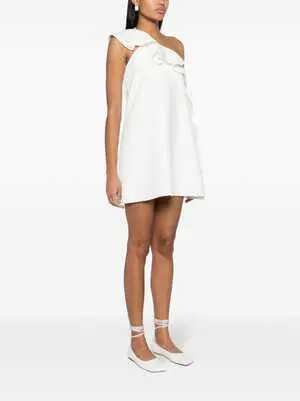 MSGM Ruffle-trim Asymmetric Mini Dress - White