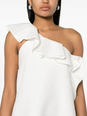MSGM Ruffle-trim Asymmetric Mini Dress - White