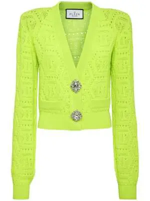 Philipp Plein Monogram-intarsia Cropped Cardigan - Yellow