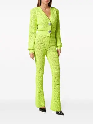 Philipp Plein Monogram-intarsia Cropped Cardigan - Yellow