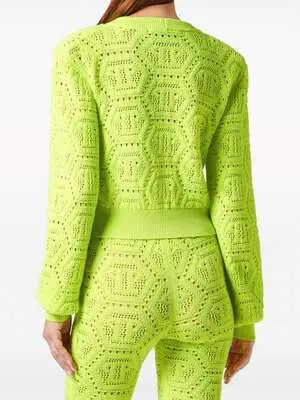 Philipp Plein Monogram-intarsia Cropped Cardigan - Yellow