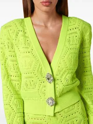 Philipp Plein Monogram-intarsia Cropped Cardigan - Yellow