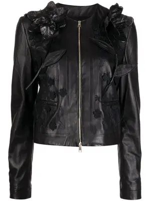 Elie Saab Floral-embroidered Leather Jacket