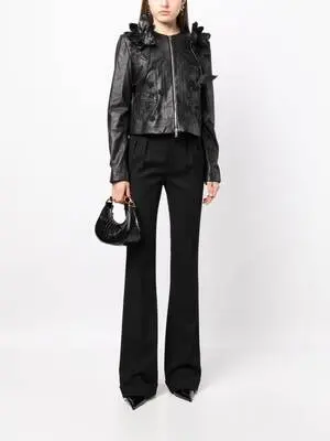 Elie Saab Floral-embroidered Leather Jacket