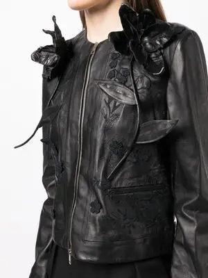 Elie Saab Floral-embroidered Leather Jacket