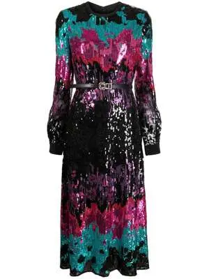 Elie Saab Sequinned Belted Midi Dress