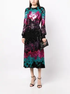 Elie Saab Sequinned Belted Midi Dress