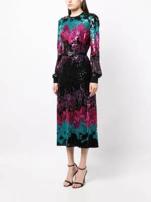Elie Saab Sequinned Belted Midi Dress