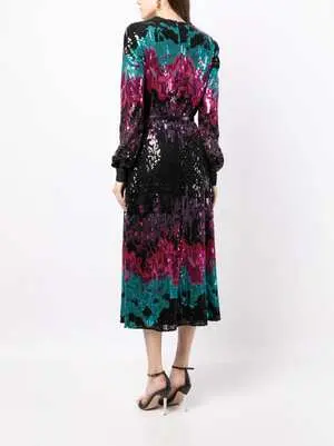 Elie Saab Sequinned Belted Midi Dress
