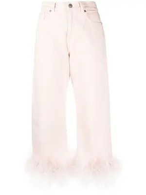 P.a.r.o.s.h Feather-trim Straight-leg Jeans - Pink