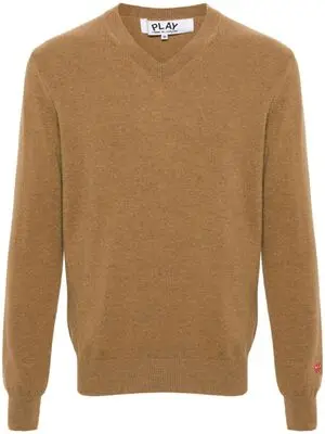 Play Comme Des Garcon Logo-appliqué Wool Jumper - Brown