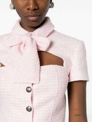 Alessandra Rich Cropped Tweed Jacket - Pink