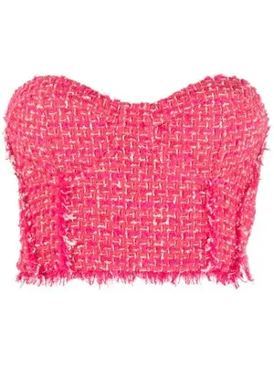 Patrizia Pepe Frayed Tweed Bustier Top - Pink
