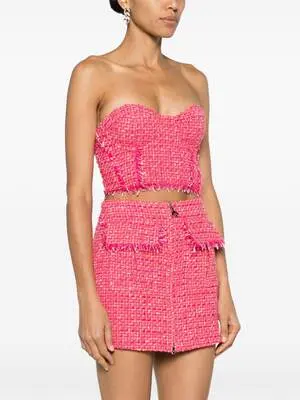 Patrizia Pepe Frayed Tweed Bustier Top